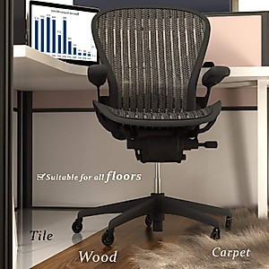 Office Chair Caster Wheels (Set of 5) [Heavy Duty, Soft Rubber, Fully Safe for All Floors incl. Hard-Wood] Desk Chair Roller Style Caster Wheel Replacement - Black Color