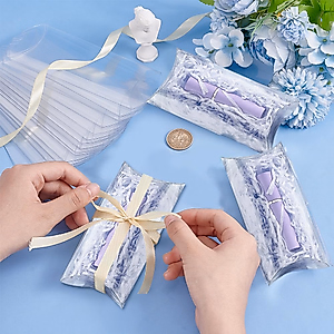 BENECREAT 30 Packs Clear Plastic Pillow Favor Box Candy Treat Gift Box for Wedding Party Packing Box, Over Size - 5.5x2.5x1