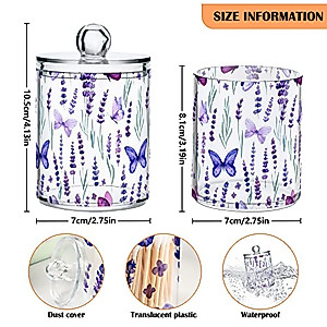 Kigai 2 Pack Lavender Flower Qtip Holders Dispenser Bathroom Vanity Organizers Clear Plastic Apothecary Jars with Lids for Cotton Ball, Cotton Swab, Cotton Round Pads, Floss