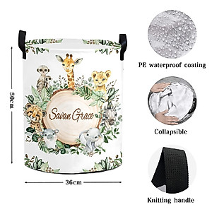 Safari Wild Animal Leaves Jungle Personalized Laundry Basket Clothes Hamper with Handles Waterproof,Custom Collapsible Laundry Storage Baskets for Bedroom,Bathroom Decorative Large Capacity