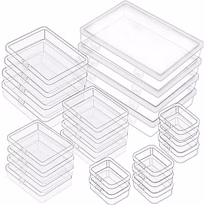 ZWIN 24 Pack Mixed Sizes Rectangular Mini Plastic Containers Clear Plastic Storage Boxes with Hinged Lids 4 Sizes Clear Small Craft Storage Containers for Crafts Bead Small Items