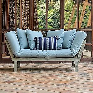 Cambridge Casual West Lake Outdoor Convertible Sofa Daybed, Solid Wood, Weathered Gray/Blue Spruce Cushion