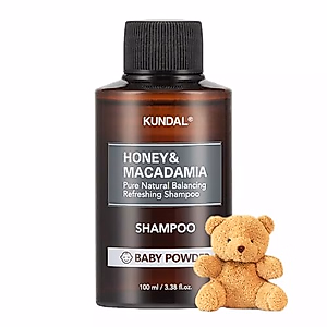KUNDAL Natural Premium Hair Shampoo [Baby Powder Scent] Honey & Argan Oil, Macadamia Oil, Sulfate Free for Damaged Hair, Travel Size 100ml(3.38Fl Oz)