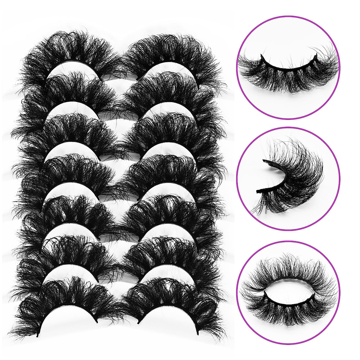 Zoe eyelashes (Dense) Mink Lashes Soft and skin friendly 25MM Long Dramatic，Wispy Clear Band Extension Volume Fluffy Fake Eyelashes 7 pairs