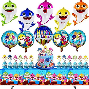 TUHI Products Shark Party Supplies for Baby, Helium baby shark party balloons, Birthday Decorations Baby Shower Party Supplies (10 pcs)