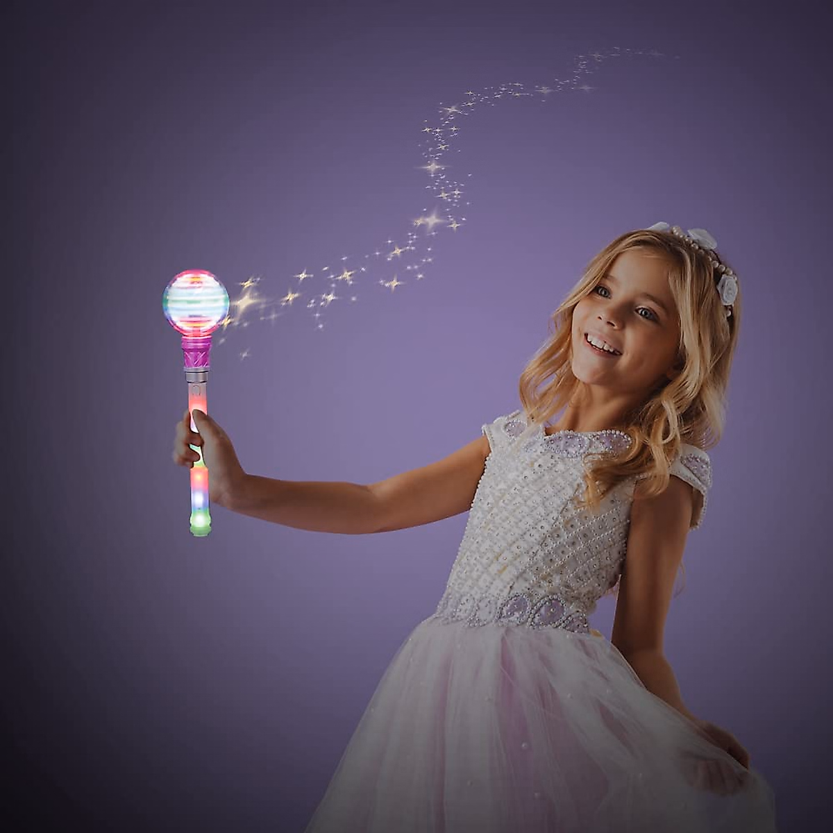 ArtCreativity Spinning Light Up Wand for Kids, 14-Inch LED Light Wand with Batteries Included, Fun Light Up Spinning Wand for Boys and Girls, Perfect Party Favor or Birthday Gift