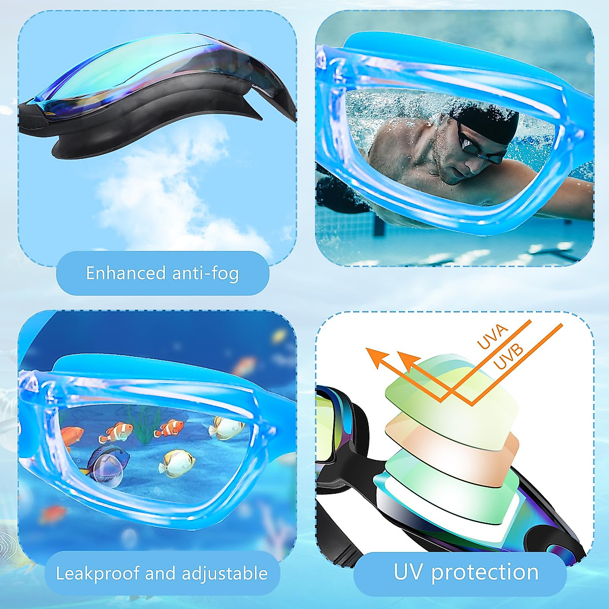 Xuhal 20 Pack Swimming Goggles Bulk Adult Anti Fog UV Protection No Leaking Wide View Goggles for Women Men Youth Multicolor (Classic)