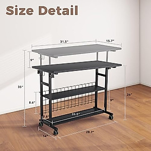 AIZ Laptop Storage for Small Spaces Mobile Rolling Computer Table on Wheels for Couch Bedrooms Portable Student Desk Black 31.5’’x15.7