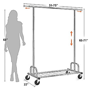 Raybee Clothes Rack Heavy Duty Loads 450LBS, Rolling Clothing Rack with Wheels Commercial Clothes Racks for Hanging Clothes Rack with Wheels Portable Garment Rack