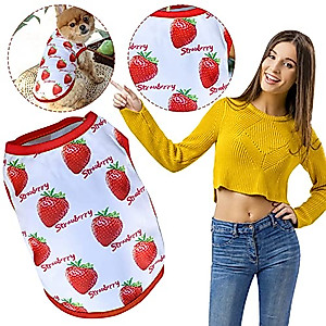 Girl Puppy Shoes Dog Shirt Strawberry Print Puppy Cat T Shirts Tops Soft Breathable Sleeveless Vest Outfits Spring Summer Cotton Tee Shirts Pet Clothes Dog Dress Christmas Tutu