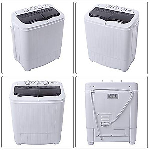 ROVSUN 14.3lbs Portable Washing Machine, Mini Semi-Automatic Twin Tub Laundry Washer for Dorms, Apartments, RVs, Camping (Gravity Draining)