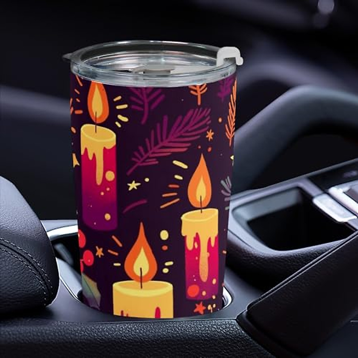 QWEUIOP 20oz Insulated Travel Coffee Mug Cartoon Purple Candles Stainless Steel Tumbler with Lid Double Wall Vacuum Coffee Cup For Hot and Cold Drinks14138