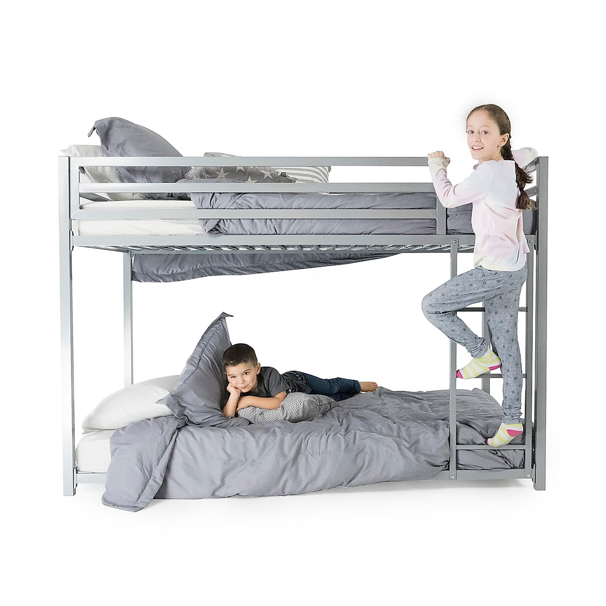 DHP Miles Metal Bunk Bed, Silver, Twin over Twin