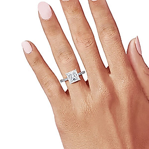 Bo.Dream Princess Cut Cubic Zirconia Engagement Rings for Women Platinum Plated Sterling Silver Promise Gift Size 7