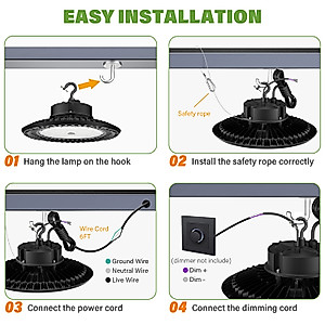 BFT UFO LED High Bay Light 100W High Bay LED Shop Lights 0-10V Dimmable 15000LM 5000K High Bay LED Lights with US Plug High Bay Lights for Warehouse Lights Commercial Bay Lighting