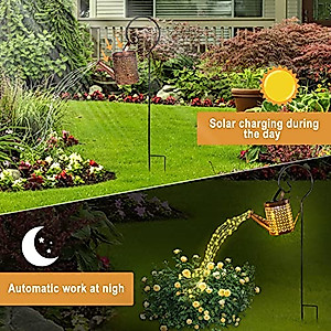 Solar Watering Can with Lights, Outdoor Solar Garden Lights,Garden Decor, Garden Solar Lights Outdoor Decorative Solar Powered,Hanging Lantern Waterproof,Metal Solar Waterfall Lights for Yard Patio