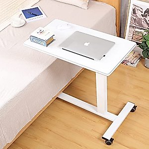 TigerDad Pneumatic Adjustable Overbed Table with Gas Spring Riser | Medical Adjustable Bed Side Table with Wheels | Portable Standing Desk for Laptop Computer with Large Work Space 30.7"x 17"