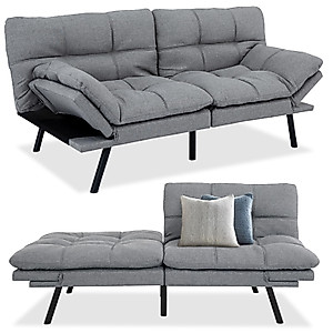 MUUEGM Futon Sofa Bed,Futon Bed,Memory Foam Futon Sofa,Convertible Sofa Bed for Compact Living Spaces,Apartment,Studio,Office,Futon Sofa,71"*33"*31.5",Light Gray Fabric