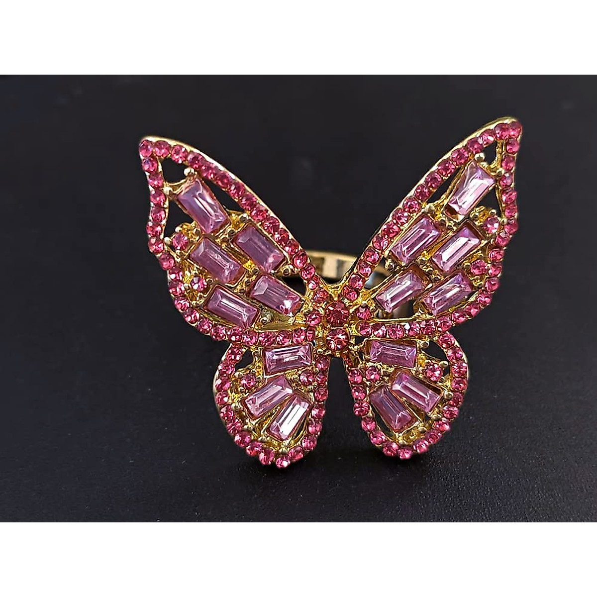 Pink CZ Butterfly Statement Ring for Women Gold Plated Boho Crystal Adjustable Open Band Wrap Finger Rings Comfort Fit Dainty Birthday Wedding Anniversary Mother's Day Christmas Jewelry