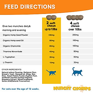 Munchy Chomps Calming Care Support for Cats - Stress Relief & Mellow Calming Chews with Hemp Seed & L-Theanine - Promotes Relaxation & Composure During Stressful Situations (Salmon)