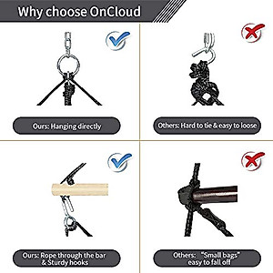 ONCLOUD Hammock Chair Hanging Swing Seat Air Deluxe Rope Through Beech Wood Bars, Drink Holder & Fuller Pillow Safer Relax for Indoor Outdoor 250Lbs, Red