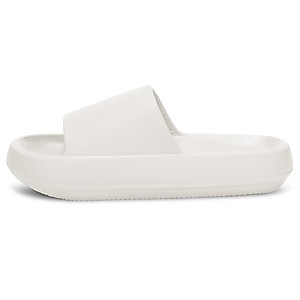 welltree Slides for Women Men Pillow Slippers Non-Slip Bathroom Shower Sandals Soft Thick Sole Indoor and Outdoor Slides,White,11.5-12.5 Women/10-11 Men