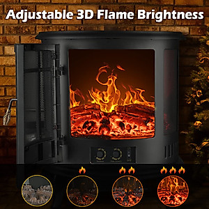 LifePlus Electric Fireplace, 25 Inch Fireplace Heater with Thermostat, Freestanding Fireplace Stove with Real & Adjustable Flame, Overheating Protection, 1500W Space Heater for Home Indoor Use