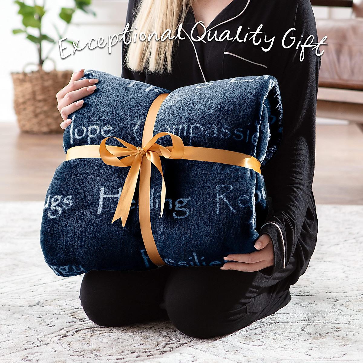 Chanasya Premium Sympathy Warm Hugs Gift Throw Blanket - Healing Gift Cancer Chemo Survivor Get Well Caring Gifts - Comfort Gift Blanket for Love Support Strength - Women Men Friend Grandpa - Blue