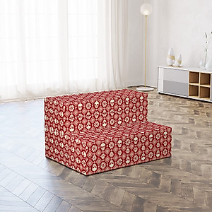 Ambesonne Nordic Foldable Mattress, Needlework Skull Motif, 74.8" x 35.4", Red Beige