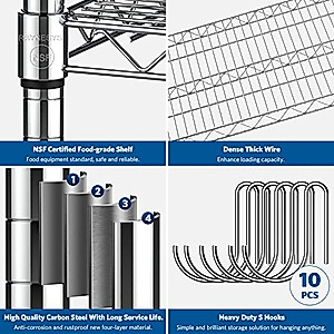Raynesys Wire Shelving with 4" Wheels, 2400Lbs Heavy Duty 4-Tier Shelving Metal Shelves, 48x18x72in Steel Wire Storage Shelf Commercial Grade Adjustable Utility Rack for Garage, Kitchen, Chrome