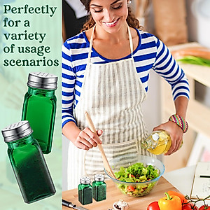 Hushee 40 Pcs Retro Style Salt and Pepper Shakers Bulk Set 2 oz Clear Glass Salt Shaker with Stainless Steel Lids for Kitchen Counter Table Restaurant Hold Various Condiments(Green)