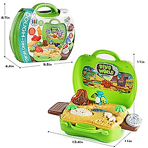 VConejo 2 in 1 Dinosaur Color Dough Toys, 37 Pieces Dino Theme Color Dough Tools and molds Accessories with Volcano and Fossils for Boys and Girls
