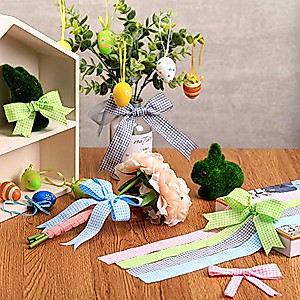 4 Rolls Easter Wired Ribbons Gingham Ribbon Buffalo Check Wired Edge Ribbon Plaid Wrapping Ribbons Christmas Ribbon for DIY Crafts Holiday Party Home Decorations, 1 Inch, 22 Yards