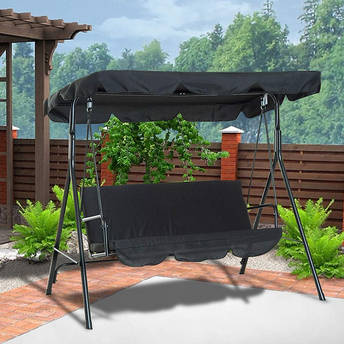 Tnfeeon Outdoor Swing Canopy Replacement Porch Top Cover for Patio Yard Seat Swing Glider Protector for Garden Poolside Balcony Backyard 74.80 X 51.97 X 5.91 Inch (Only Cover)(Black)