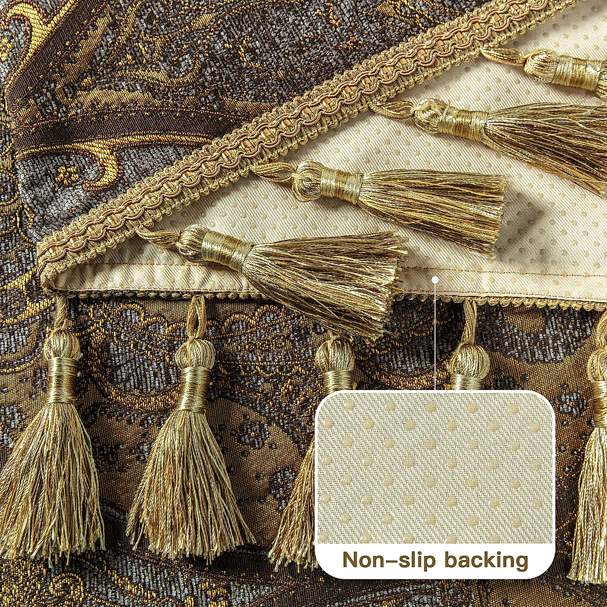 Loom and Mill Luxury Jacquard Sofa Arm Covers 2 PCS, Classic Antique Couch Armrest Cover with Tassels, Non-Slip Furniture Protector for Chair Sofa Recliners Couch Dogs Pets, Bronze Gold, 20x24in