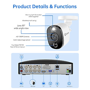 Swann Home DVR Security Camera System with 1TB HDD, 8 Channel 4 Camera, 1080p Full HD Video, Indoor or Outdoor Wired Surveillance CCTV, Color Night Vision, Heat Motion Detection, LED Lights, 845804