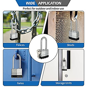 Travate Keyed Alike Padlocks, Laminated Heavy Duty Padlocks Keyed Alike Set of 6, Key Lock with 1-9/16"(40mm) Wide Body 2-inch Long Shackle for Storage Unit, Sheds, Garages and Fence