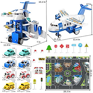 TEMI Kids Airplane Toys Race Tracks Car Toys for 3 4 5 6 7 Boys - Transport Airplane Adventures Car Toys for Toddler Age 2-6 with 8 City Cars, Garage Parking Lot Playmat, Birthday Gifts for Girls