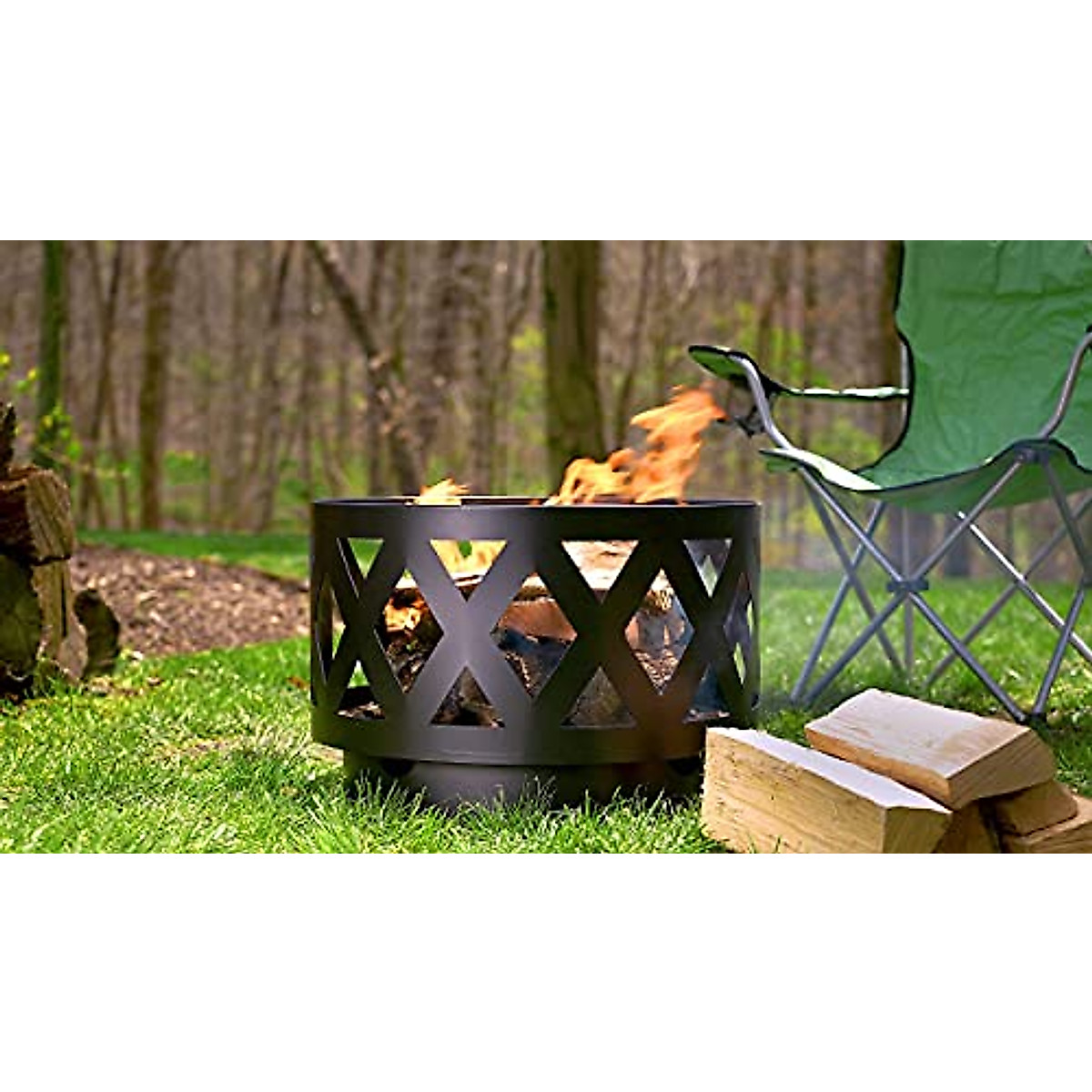 OXG Diamond Design Round Fire Pit - Black 23" Diameter 11 Gauge Steel USA Made No Assembly