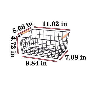 LeleCAT Wire Baskets with Wooden Handles, Wire Storage Organizer Baskets , Household Refrigerator for Cabinets, Pantry, Closets, Bedrooms - Set of 4（Black