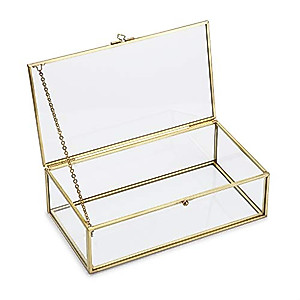 Hipiwe Vintage Glass Keepsake Box, Rectangle Jewelry Display Organizer Box Vanity Lidded Box Home Decor Accent Decorative Box for Storage Trinket Rings Bracelet