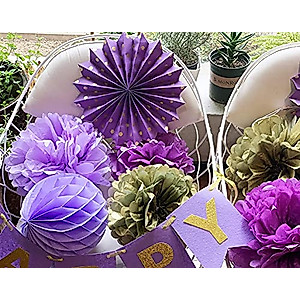 Purple Gold Bridal Shower Decorations Qian's Party Purple Gold Confetti Ballons Polka Dot Fans/Bride to Be Banner Purple Gold, Hen Party Engagement Banner Bachelorette Party Decorations