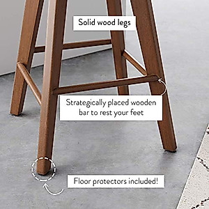 Amalia Backless Kitchen Counter Height Bar Stool, Solid Wood with 360 Swivel Seat Antique Coffee/Natural Wheat