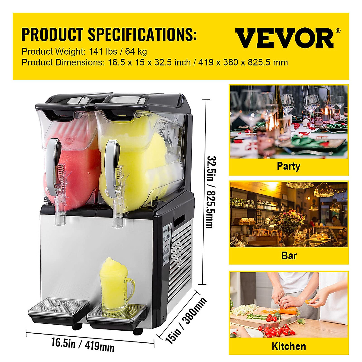 VEVOR Frozen Drink Machine, 10LX2 Tanks Commercial Slushy Machine, 900W Slush Drink Maker, Perfect for Restaurants Cafes Bars