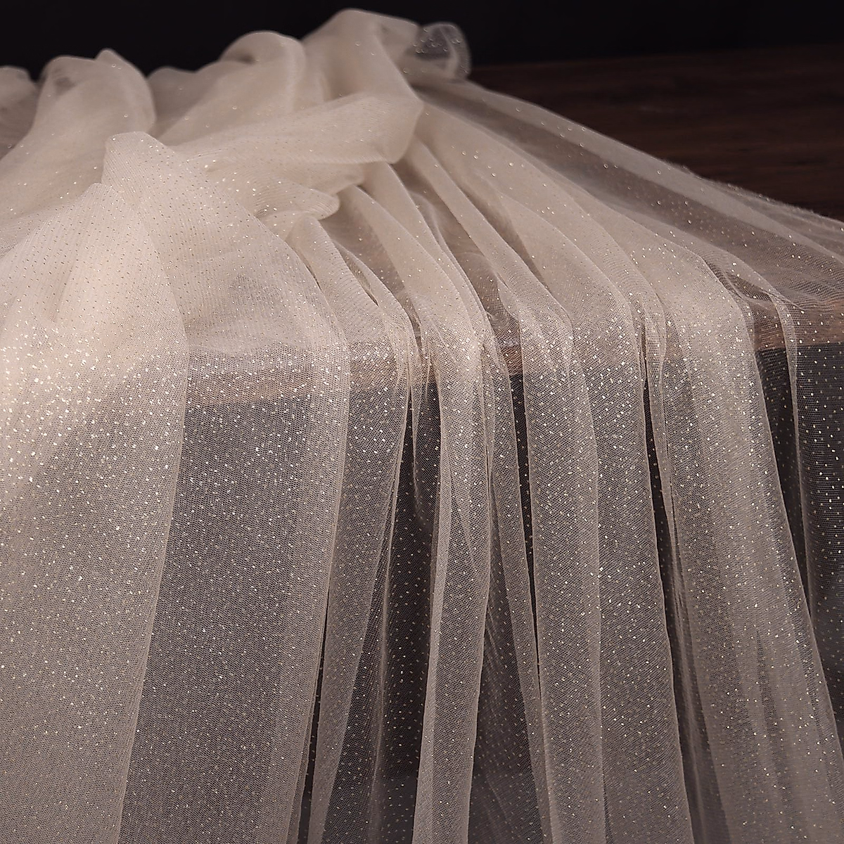 HAVII 60" x 8 Yards Champagne Glitter Tulle Fabric Rolls Sequin Sheer Fabric for Bridal Veil Wedding Arch Backdrop Decor Tutu Skirts DIY Sewing Craft