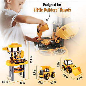 Tool Set with Electronic Toy Drill, Pretend Play for Toddlers, Construction Kits for Kids Ages 3-5 Years Old, Toddler Boy Toys (Workbench)