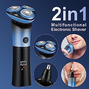 Men Electric Razor, SOPPY Cordless Electric Shaver with 360° Magnetic Head, Rechargeable Wet Dry Shaver, IPX7 Waterproof Electric Razors as Birthday Christmas for Husband Dad, Blue