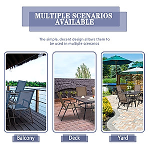 VICLLAX 5 pcs Patio Dining Table and Chairs Set, 4 Outdoor Reclining Folding Sling Chair with Armrest & 1 Square Patio Dining Table with 1.57" Umbrella Hole(Dark Blue/Black)