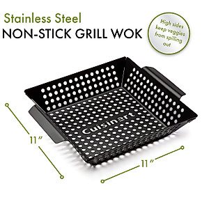 Cuisinart CNW-328 Non Stick 11-Inch, 11 x 11, Grill Wok, 11" x 11" & CCB-5014 BBQ Grill Cleaning Brush and Scraper, 16.5", Stainless Steel, 16. 5"