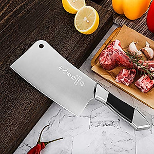 SHI BA ZI ZUO Heavy Duty Stainless Steel Bone Cleaver Knife for Home Chopping Bones